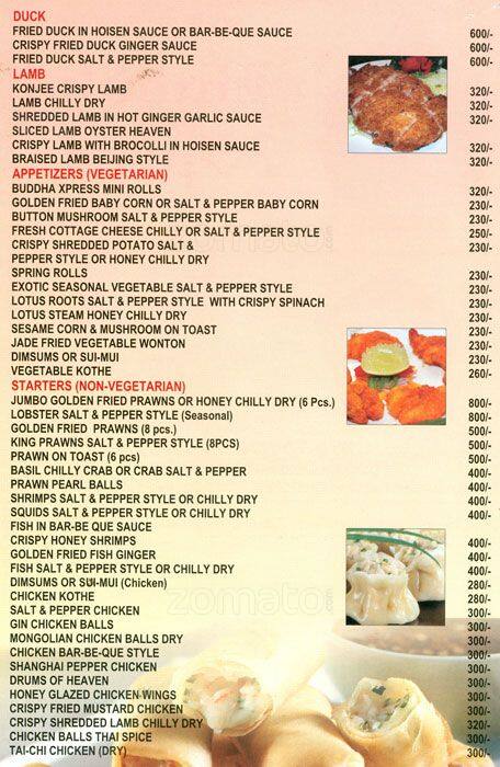 Menu at Buddha Express, New Delhi, Opposite Fortis Hospital