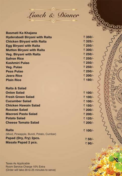 Menu at Hotel Royale' Residency, Agra