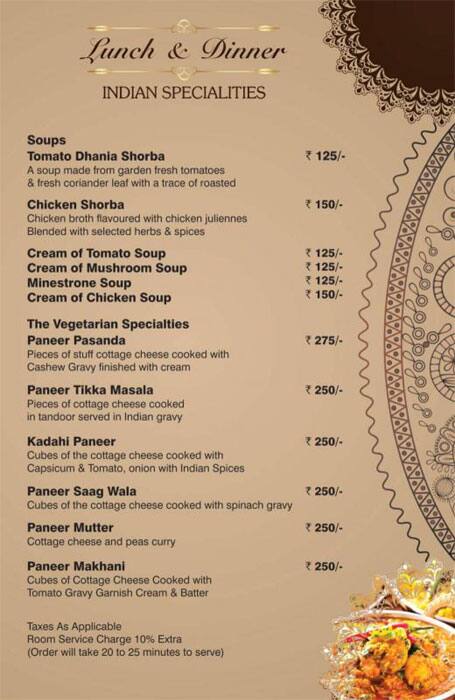 Menu at Hotel Royale' Residency, Agra