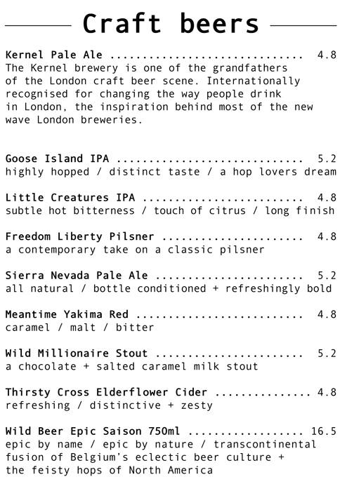 Menu at The Exhibit pub & bar, London, 12 Balham Station Rd