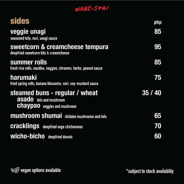 Menu at Wabi-Sabi restaurant, Makati, Makati Cinema Square
