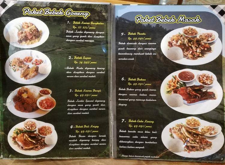 Menu at Renon Duck restaurant, East Jakarta, Green Terrace Cipayung