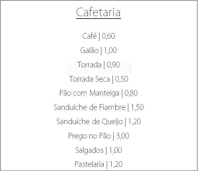 Menu at Belmar cafeteria, Lisbon, Alameda das Linhas de Torres