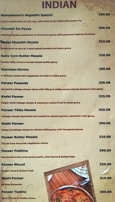 Menu at Angeethi restaurant, Jaipur, Ramayana Apartment