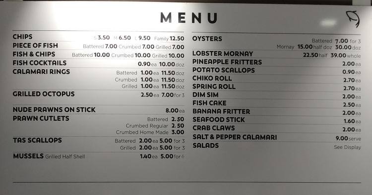 Carta de comida rápida The Fish Market, Maroubra