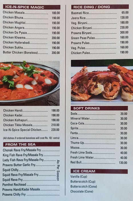 Menu at Ice-N-Spice, Maem, Road