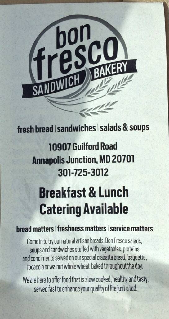 Menu at Bon Fresco fast food, Annapolis Junction, Guilford Rd Suite B
