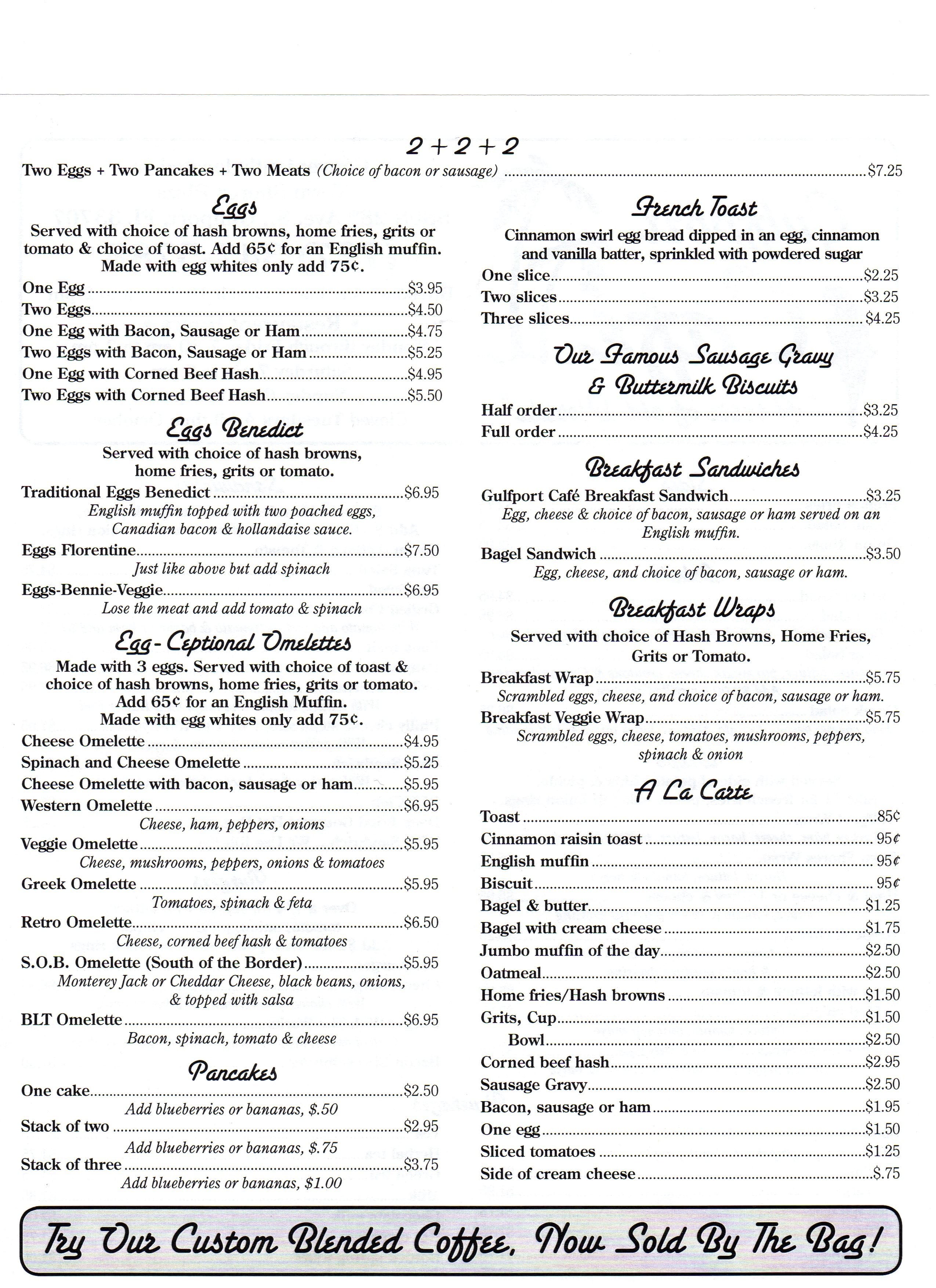 Menu at Gulfport Comfort Cafe, Gulfport