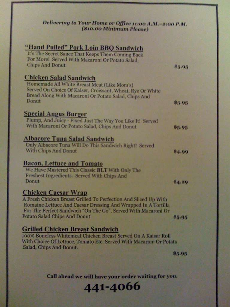 Menu at Beachside Cafe and Donuts, Ormond Beach