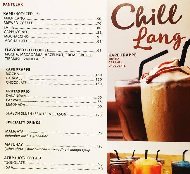 Menu at Masa cafe, Quezon City