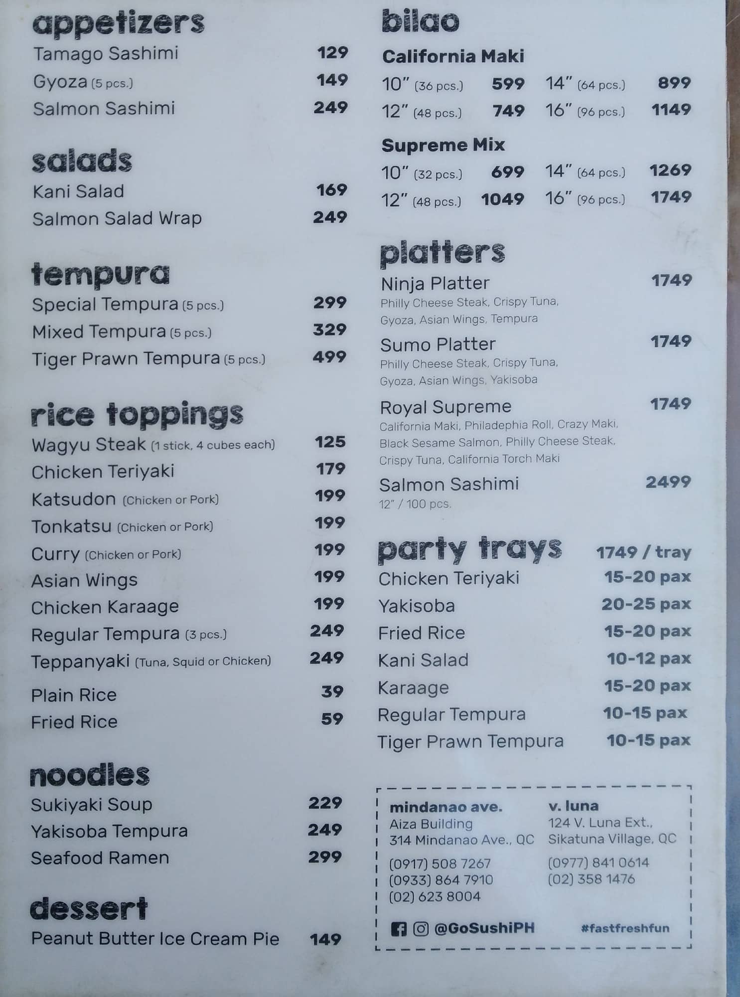 Go Sushi Menu Menu For Go Sushi Sikatuna Village Quezon City Zomato Philippines
