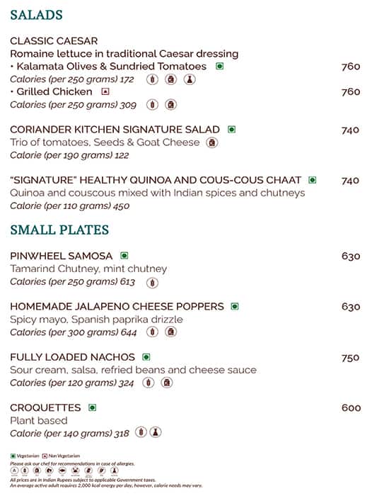Menu of Kabana - Conrad Pune, Bund Garden Road, Pune