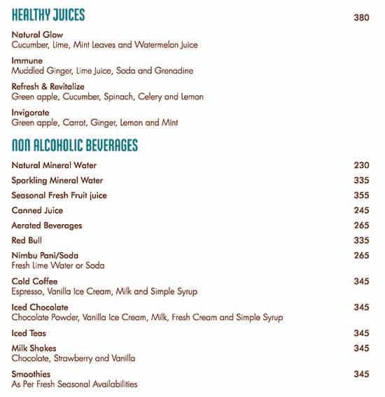 Menu of Kabana - Conrad Pune, Bund Garden Road, Pune