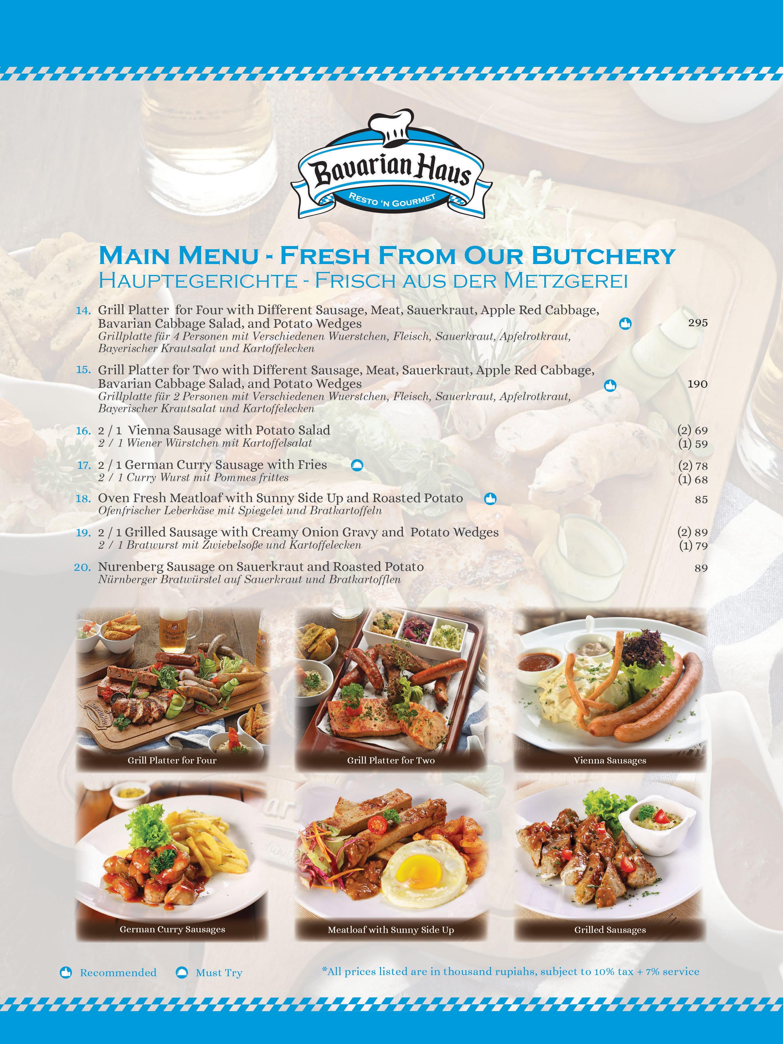 Carta del restaurante Bavarian Haus Bratwurst 'n Grill, Megamendung