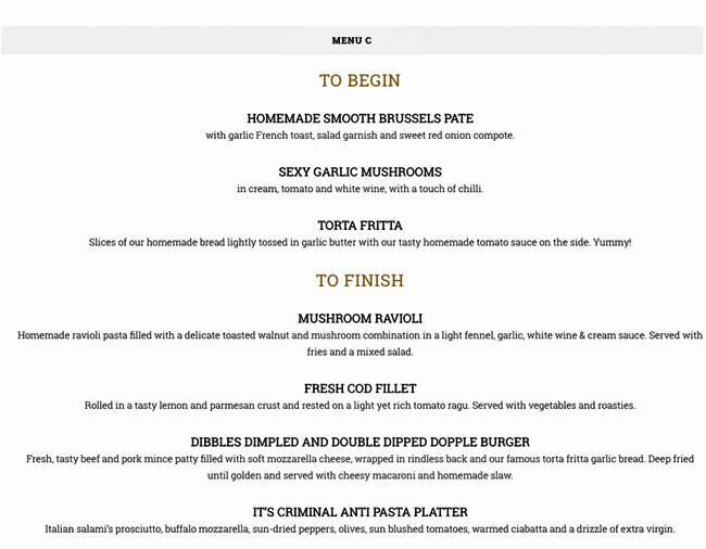 Menu at The Old Bill pub & bar, Oldham