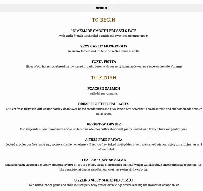 Menu at The Old Bill pub & bar, Oldham