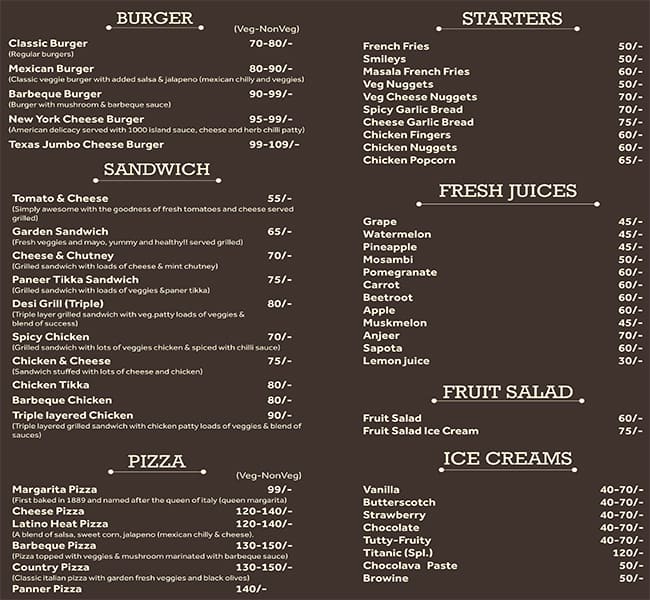 Menu of Fresh Express Cafe, Kothapet, Hyderabad