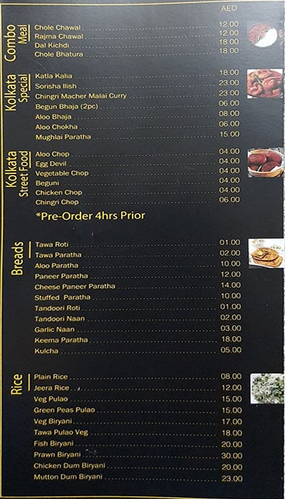 Carta de Desi palace restaurant, Dubai