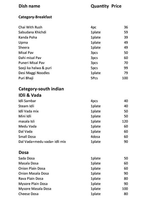 Menu of Tip Top, Chandivali, Mumbai