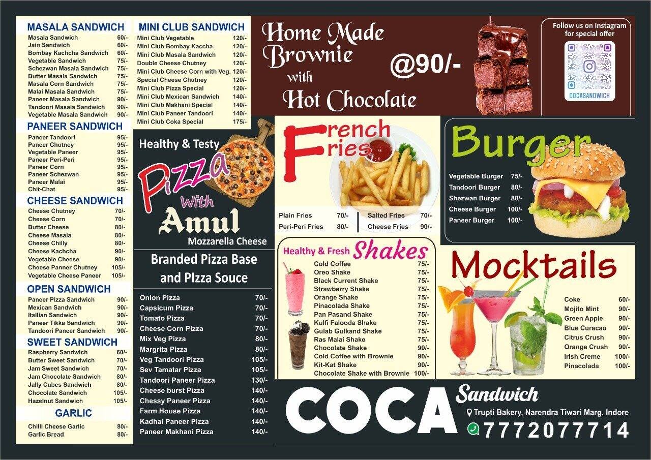 Menu at Coca Sandwich, Indore