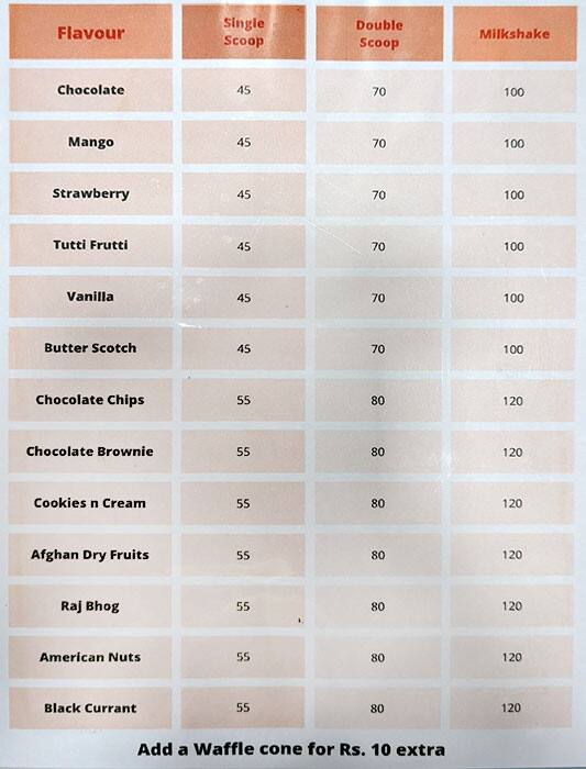 Menu of Amul Ice Cream Parlour, Sion, Mumbai