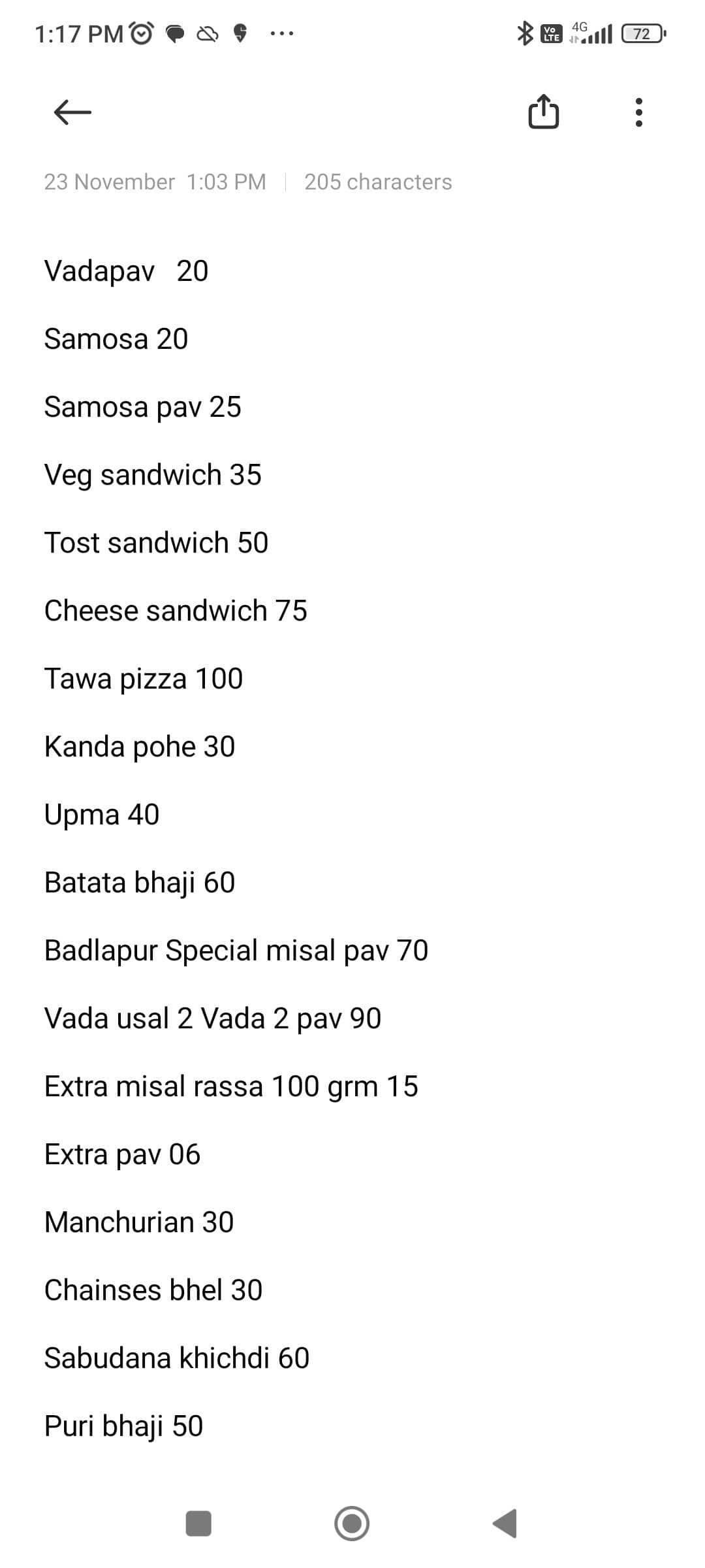 Menu of Shri Swami Samarth Poli Bhaji Kendra And Snacks Corner ...