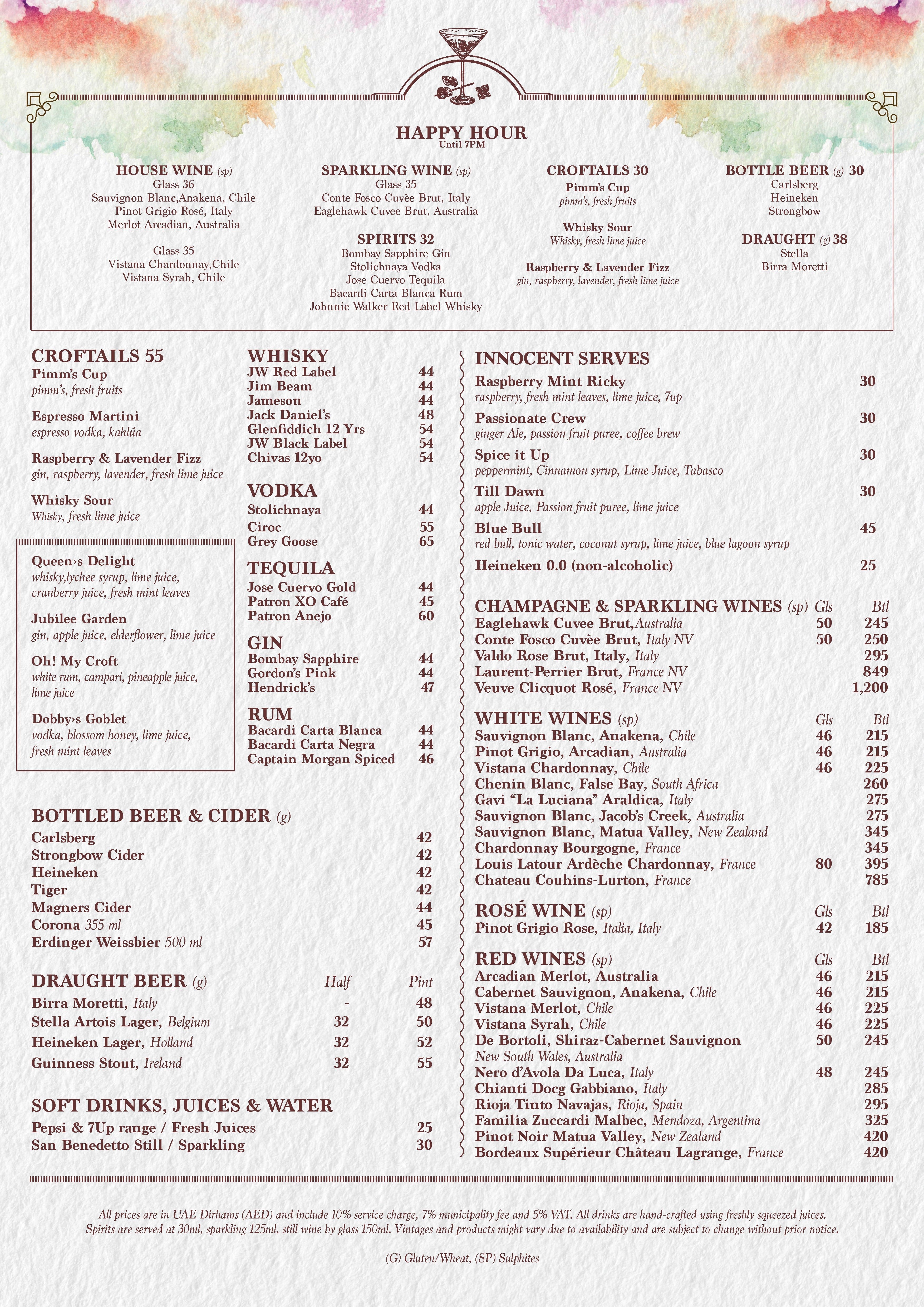 Menu of The Croft - Dubai Marriott Harbour Hotel & Suites, Dubai Marina ...