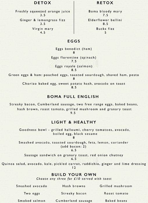 Menu at Boma Bar and Restaurant, London, 116 Wandsworth Bridge Rd.