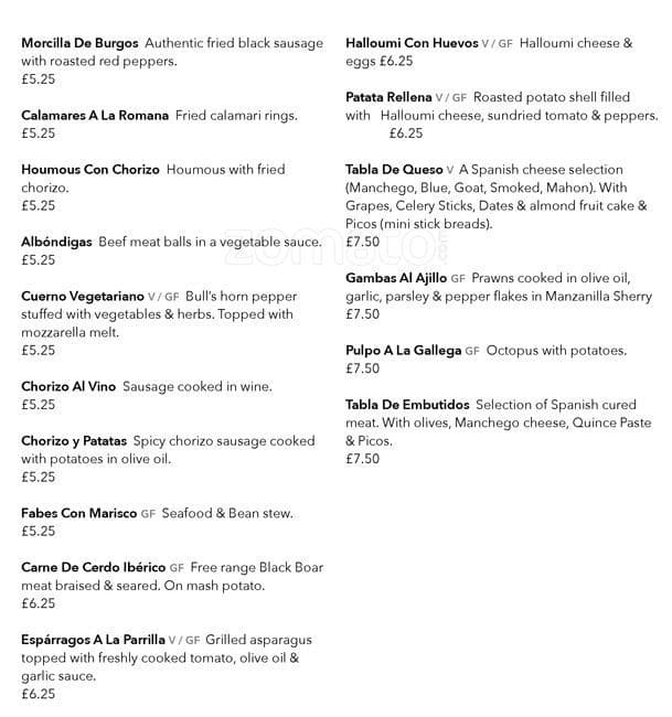 Menu at El Olivo restaurant, London, 24 Stoke Newington Church St