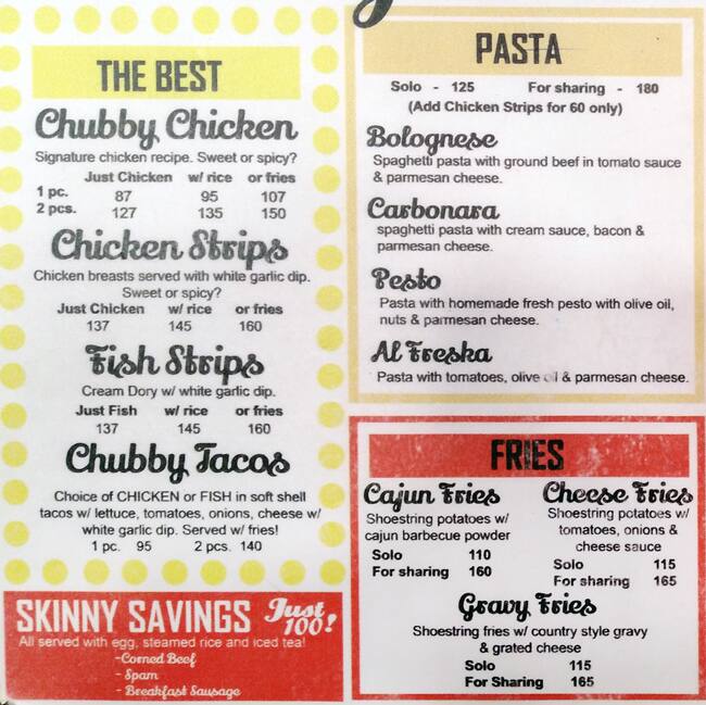 Menu at Chubby Chicken restaurant, Quezon City, Jarasa Building