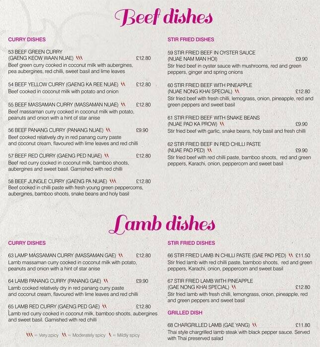 Menu at Thai Edge restaurant, Birmingham, Six Brindleyplace, 7 Oozells St