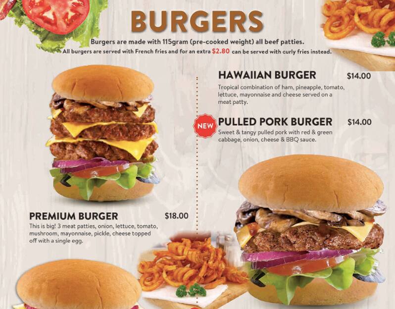 Menu at Denny's restaurant, Auckland, 51 Hobson Street