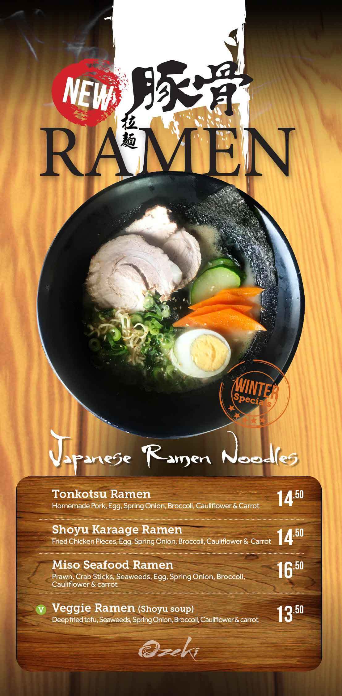 Menu at Ozeki Cafe & Bar, Wellington