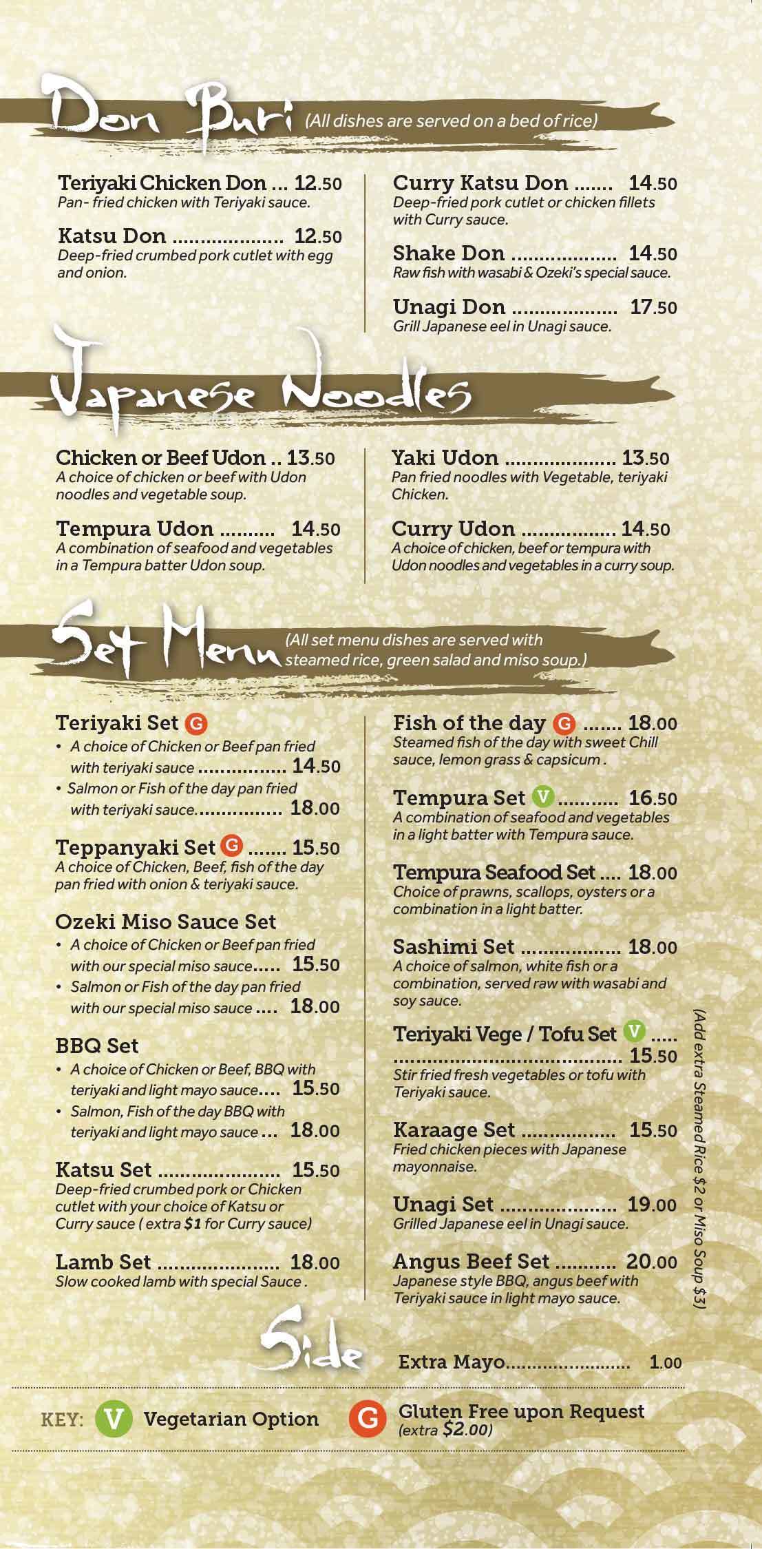 Menu at Ozeki Cafe & Bar, Wellington