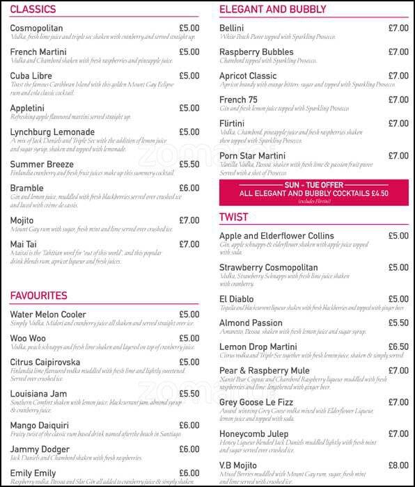 Menu at One Up pub & bar, Glasgow