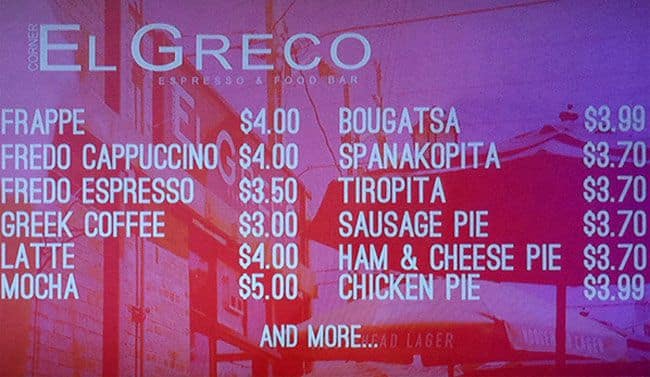 Menu at El Greco cafe, Toronto, 160 Floyd Ave