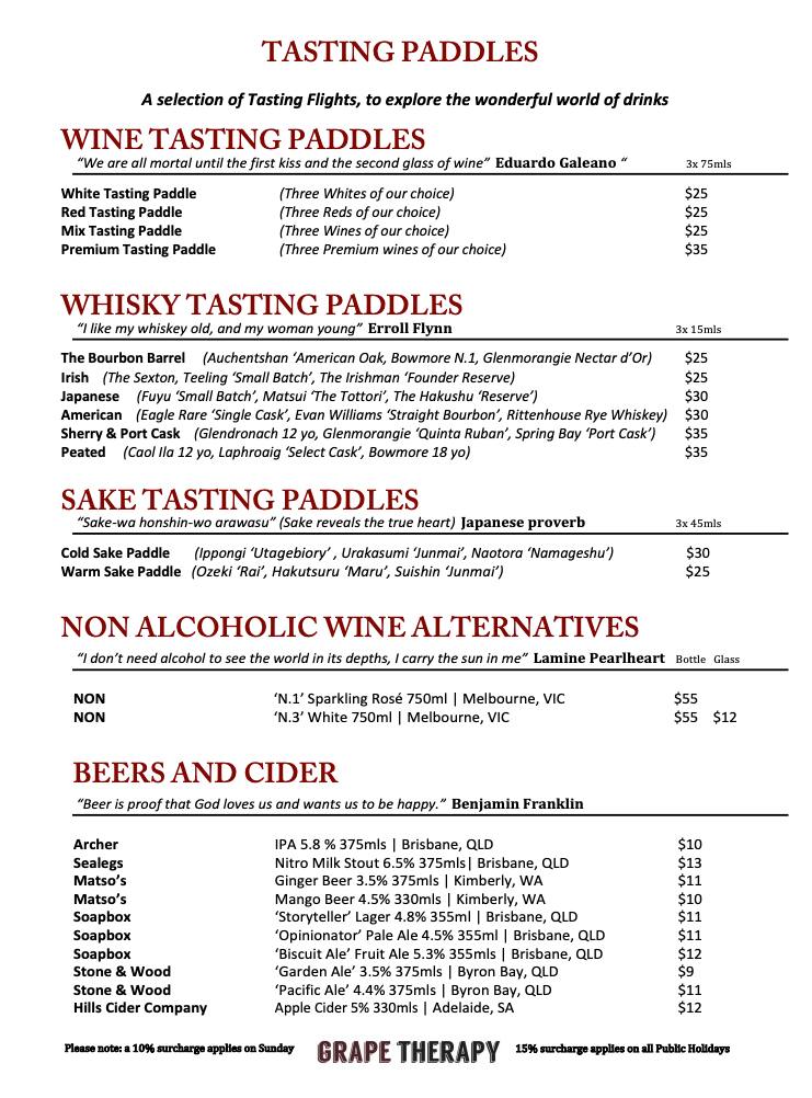 Menu at Grape Therapy restaurant, Brisbane City, 471 Adelaide St ...