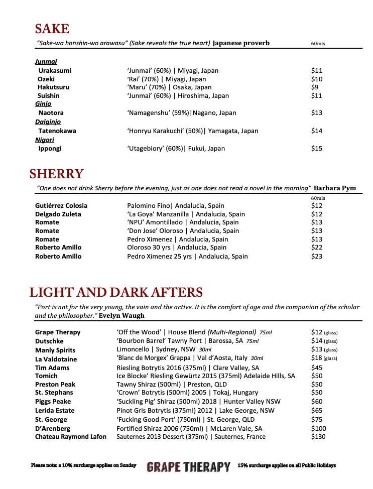 Menu at Grape Therapy restaurant, Brisbane City, 471 Adelaide St ...