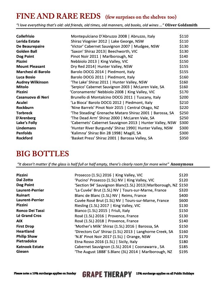 Menu at Grape Therapy restaurant, Brisbane City, 471 Adelaide St ...