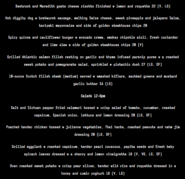 Menu at Edge restaurant, Geelong