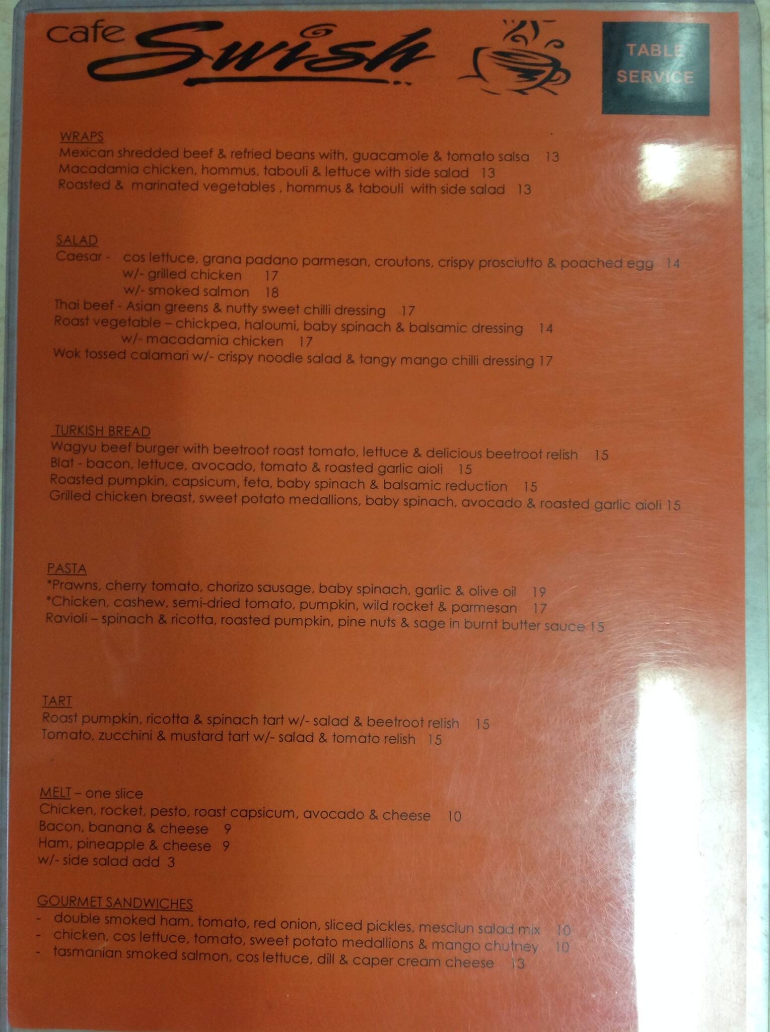 Menu at Swish Cafe, Ballina, 147 River St