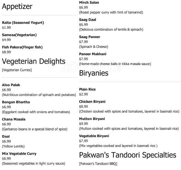 Pakwan Menu, Menu for Pakwan, Mission District, San Francisco ...