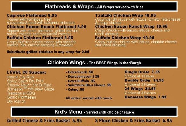 Menu at Level 20 pub & bar, Bethel Park