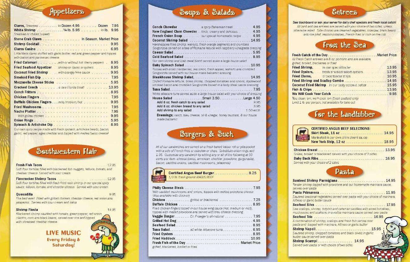 Menu at Thirsty Turtle restaurant, Port St. Lucie
