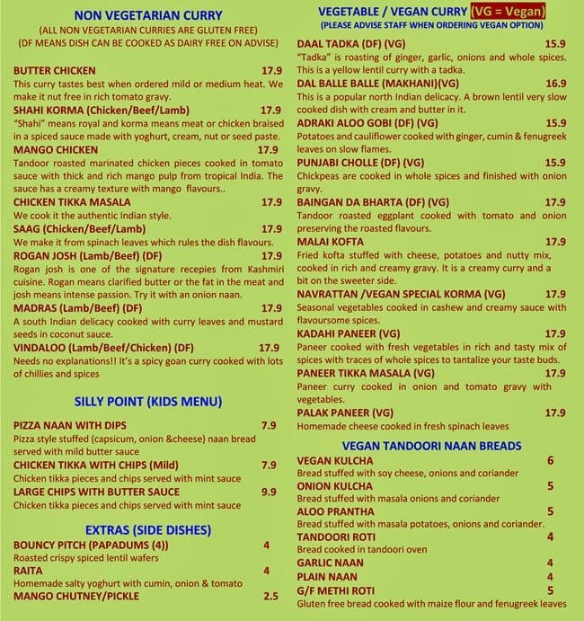 Menu at Eden Garden restaurant, South Brisbane