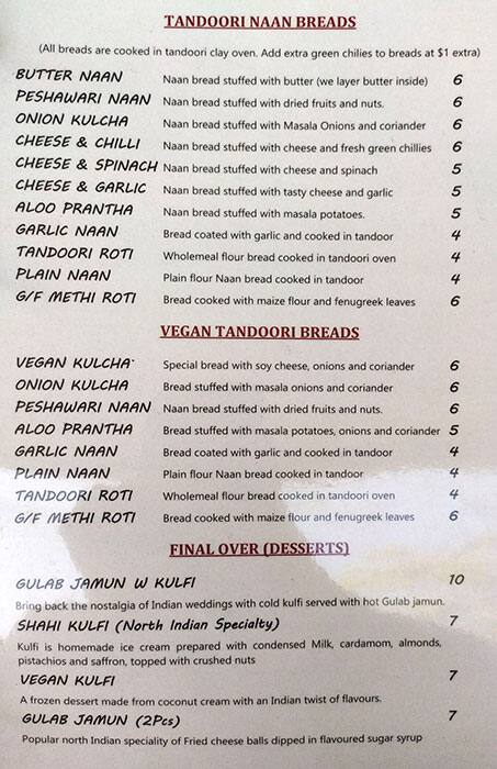 Menu at Eden Garden Indian Restaurant, South Brisbane