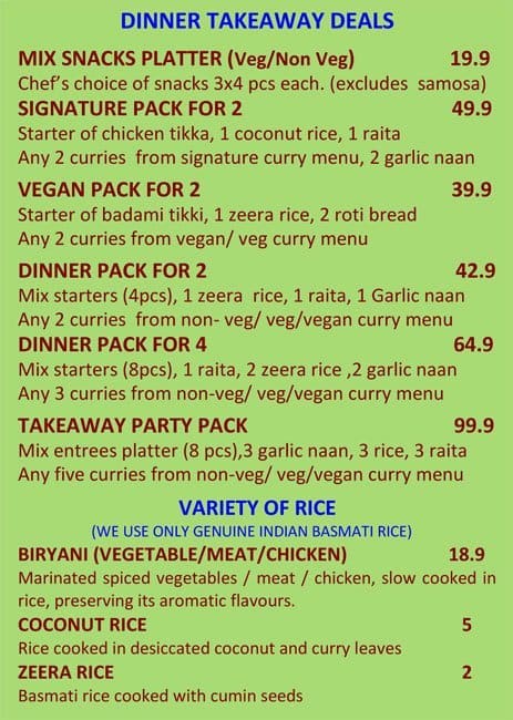 Menu at Eden Garden restaurant, South Brisbane