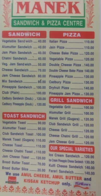 Manek Sandwich & Pizza Menu - Zomato