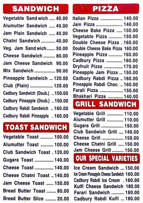 Menu of Manek Sandwich & Pizza, Manek Chowk, Ahmedabad