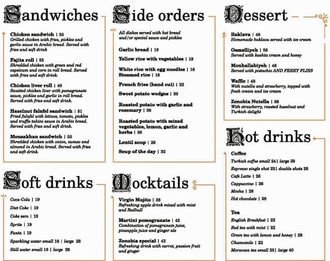 Menu at Zenobia Charcoal Grill restaurant, Dubai